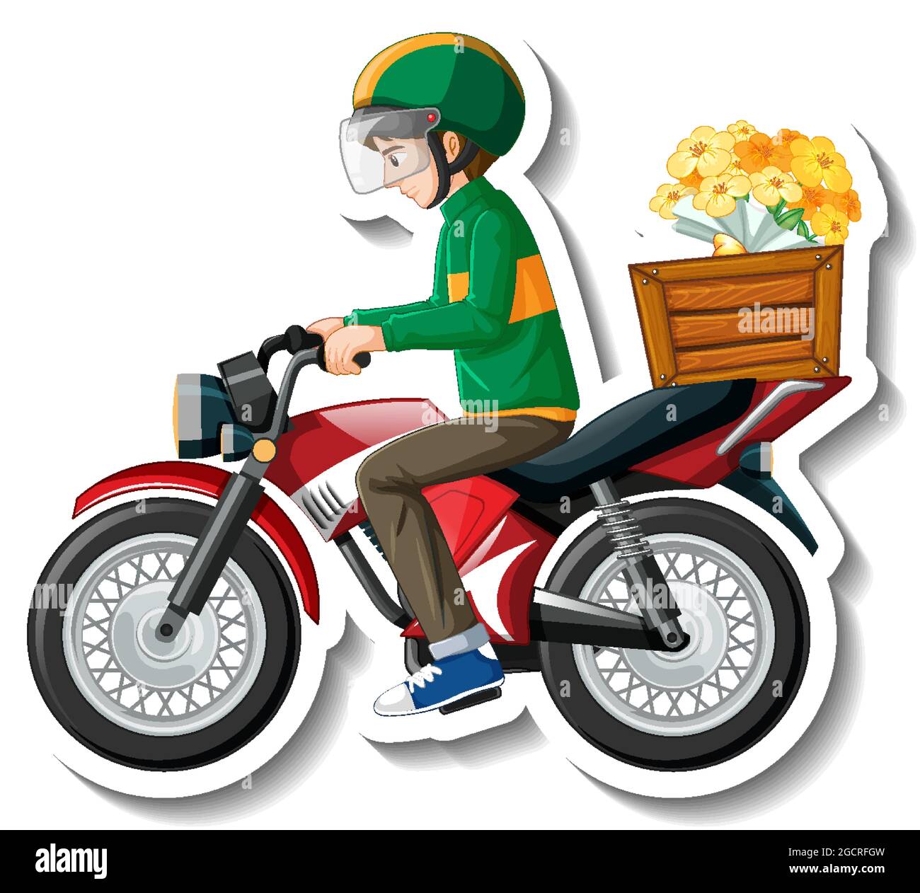 A sticker template with delivery man on motorcycle illustration Stock ...