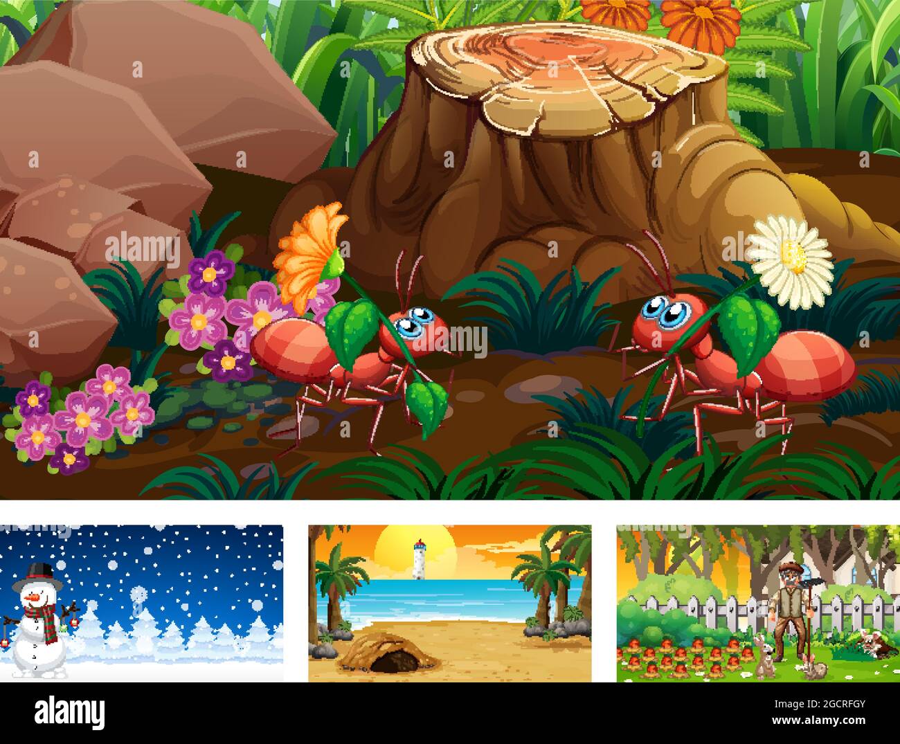 Four different nature horizontal scene illustration Stock Vector Image ...