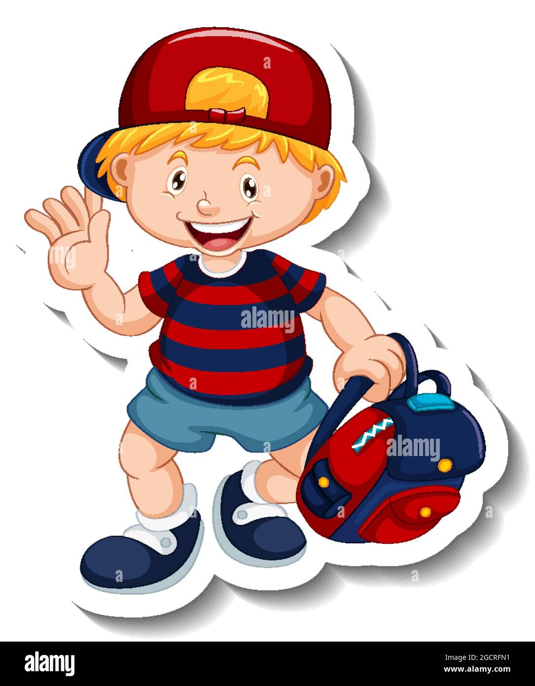 Sticker template with a boy cartoon character isolated illustration ...