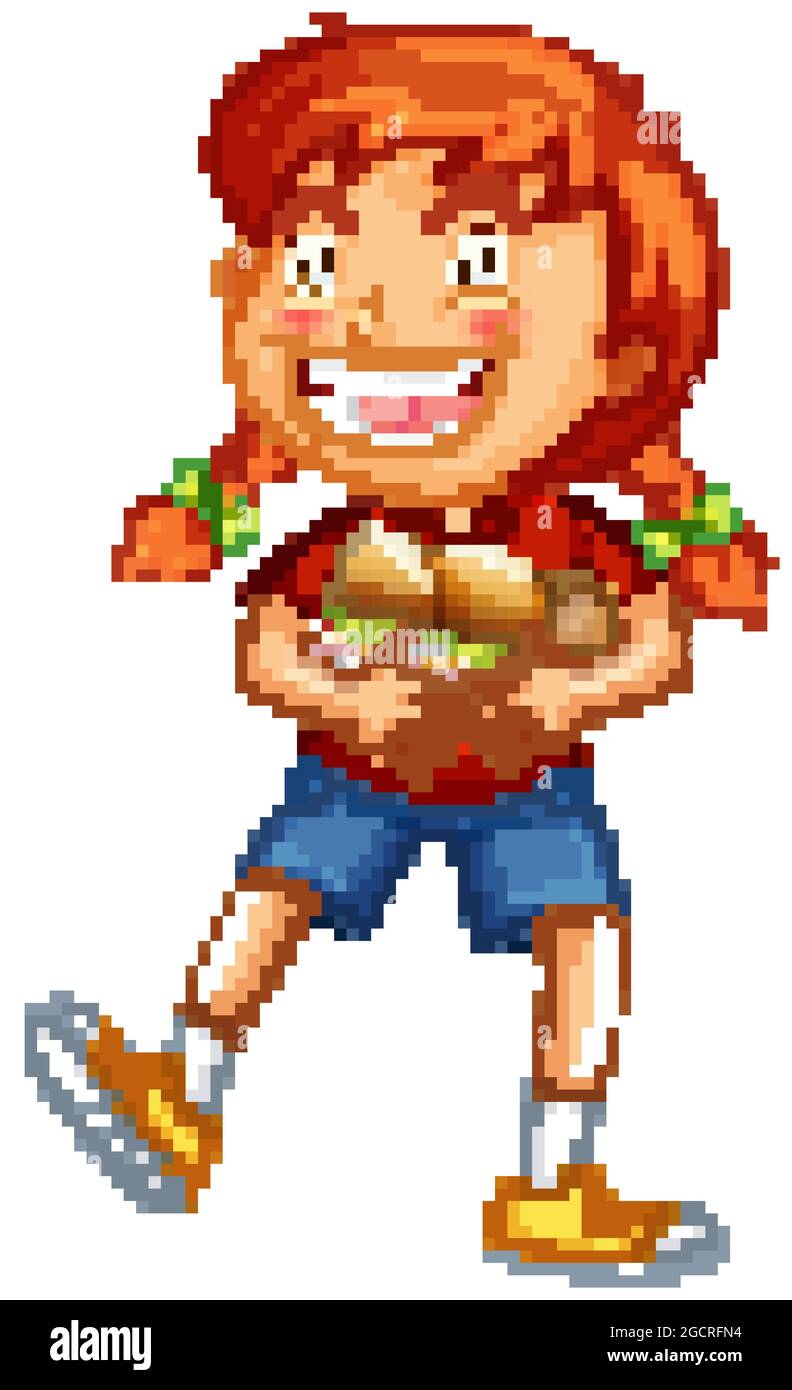 Happy girl cartoon character hugging food sandwich illustration Stock ...