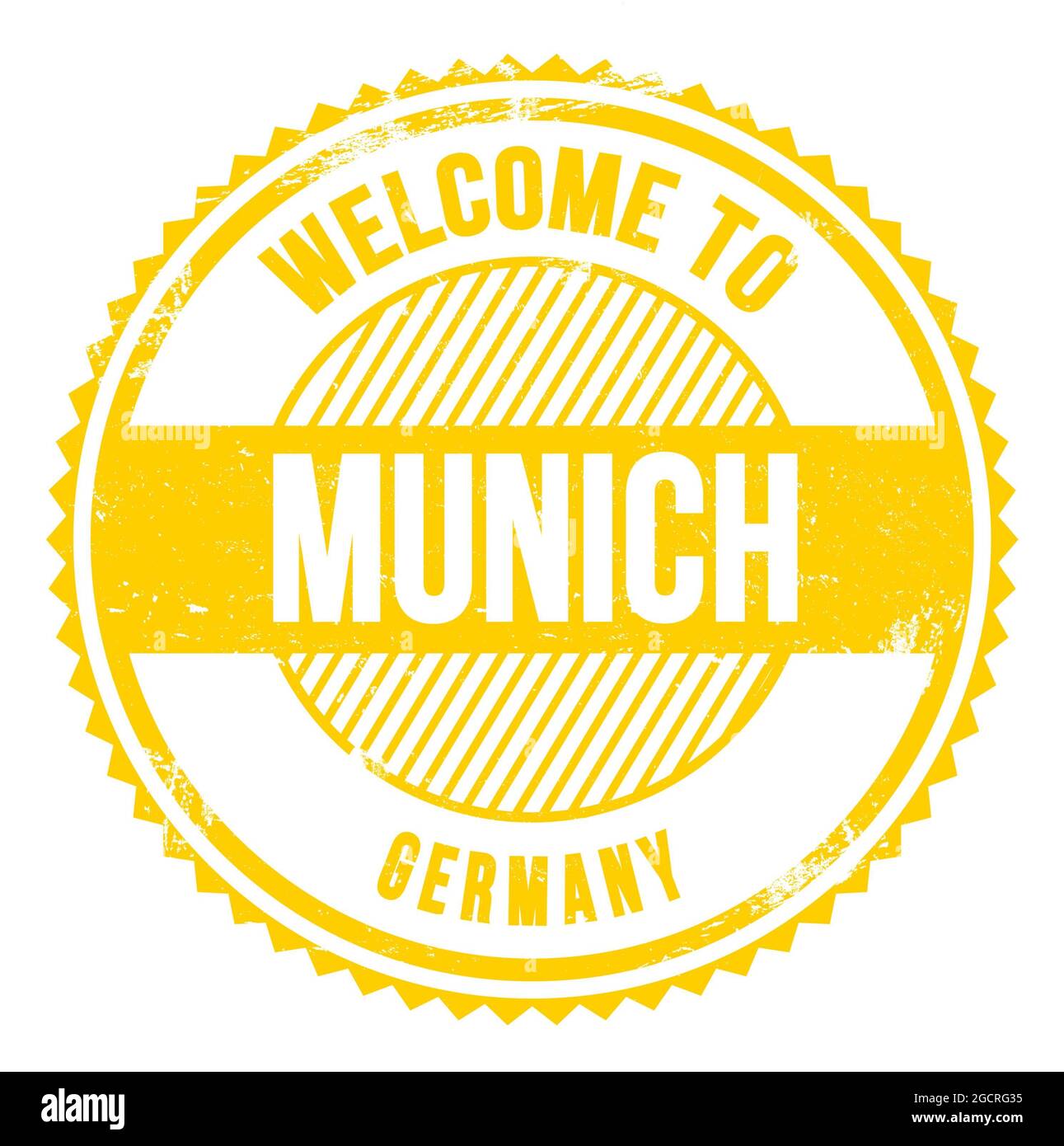 WELCOME TO MUNICH - GERMANY, words written on yellow zig zag stamp ...