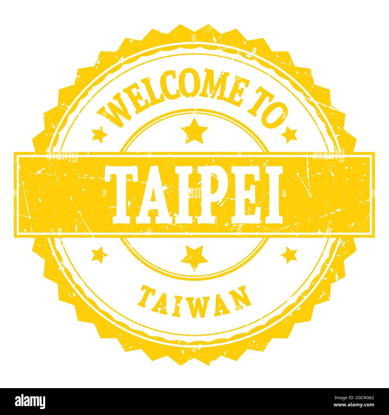 WELCOME TO TAIPEI - TAIWAN, words written on yellow round zig zag stamp ...