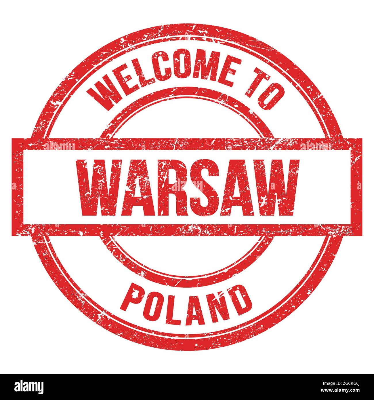 WELCOME TO WARSAW - POLAND, words written on light red round simple ...