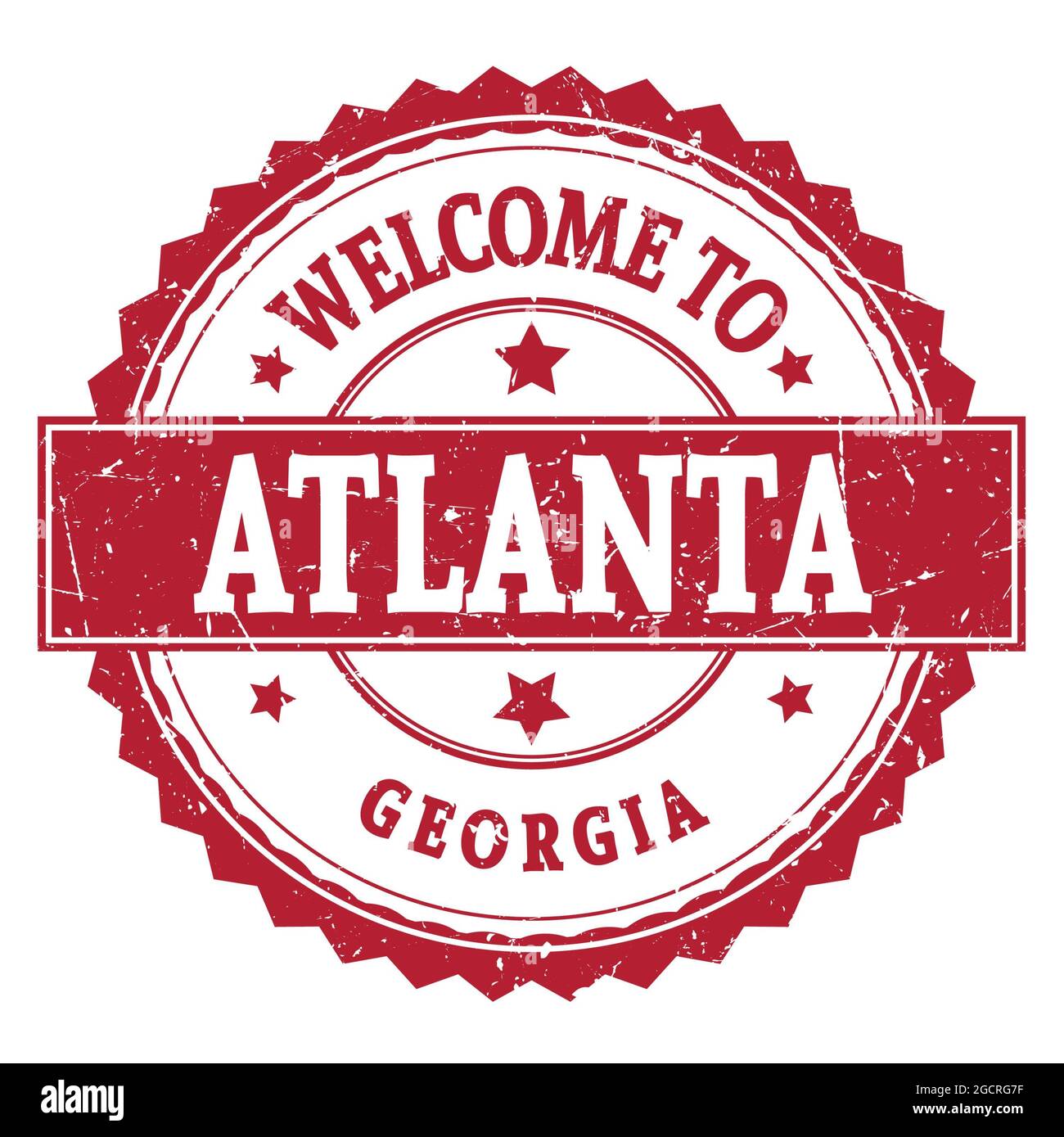 WELCOME TO ATLANTA - GEORGIA, words written on red round zig zag stamp ...