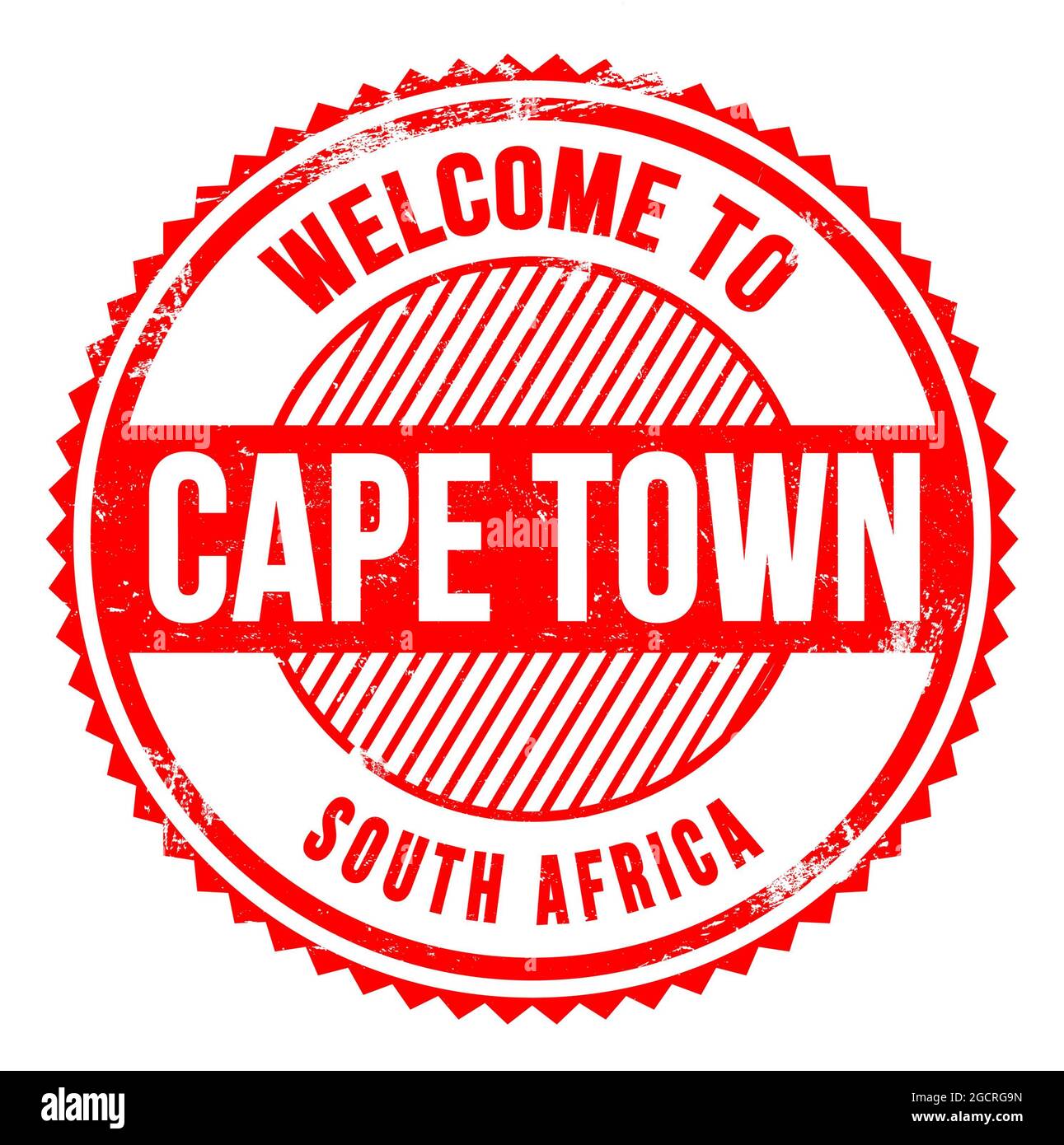WELCOME TO CAPE TOWN - SOUTH AFRICA, words written on red zig zag stamp ...