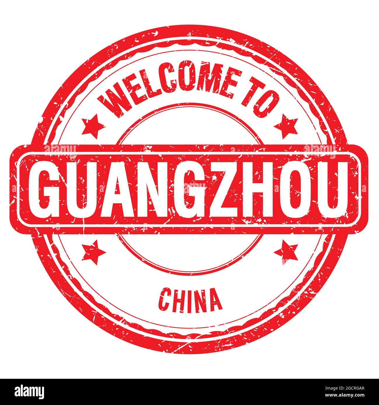 WELCOME TO GUANGZHOU - CHINA, words written on red grungy stamp Stock ...
