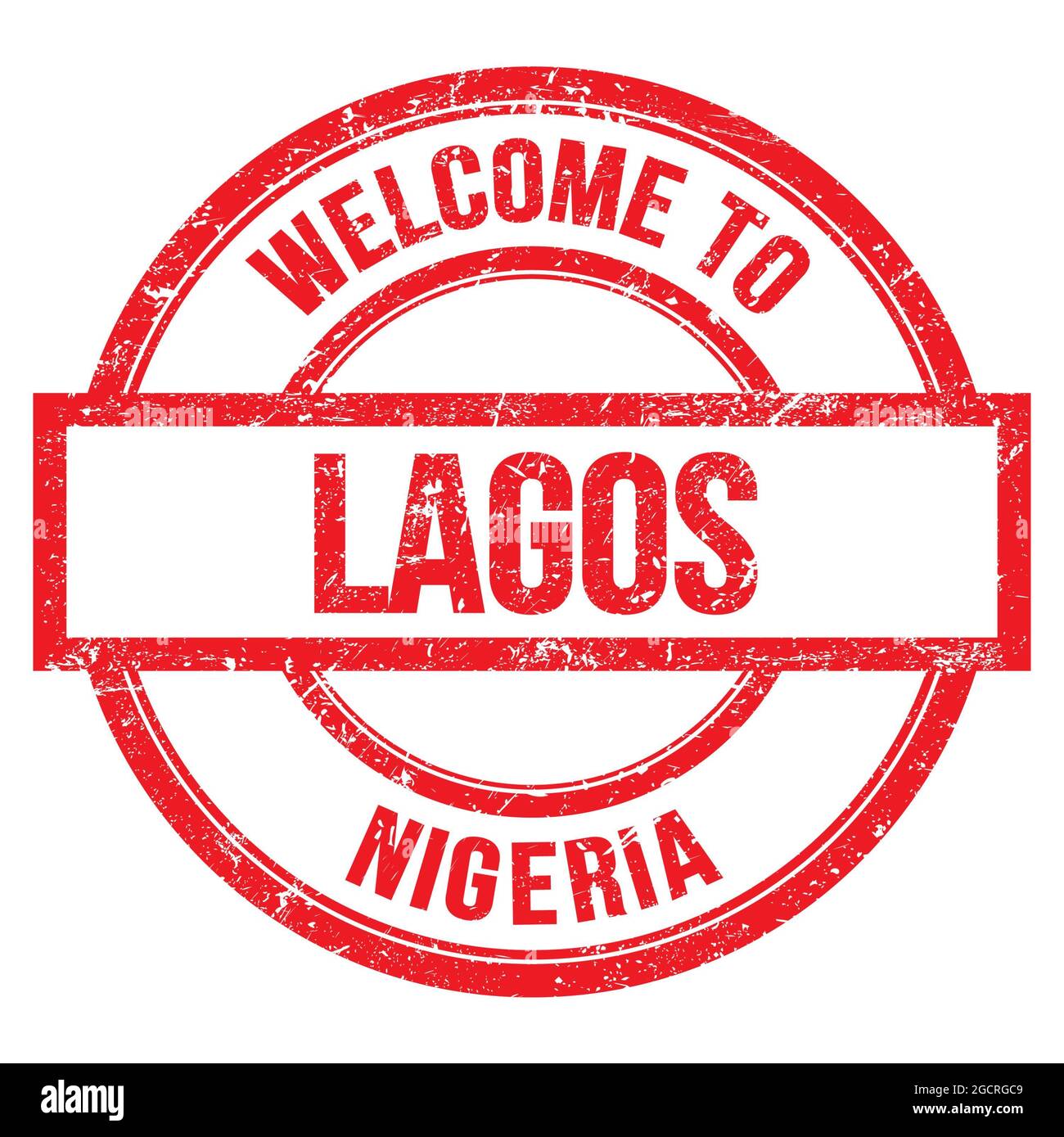 WELCOME TO LAGOS - NIGERIA, words written on red round simple stamp ...