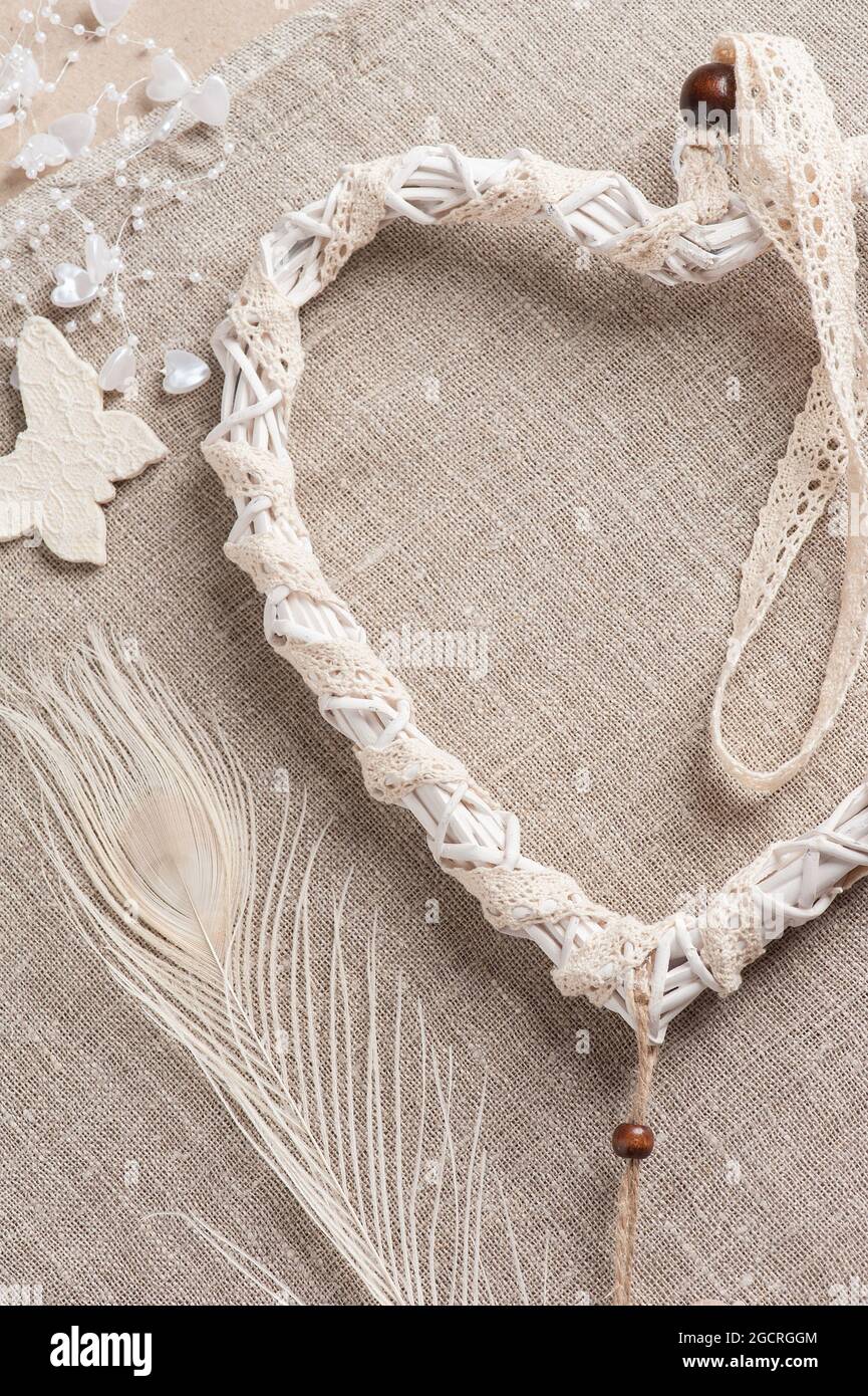 Beige lace heart shaped dream catcher with pearls. Wedding decor ...