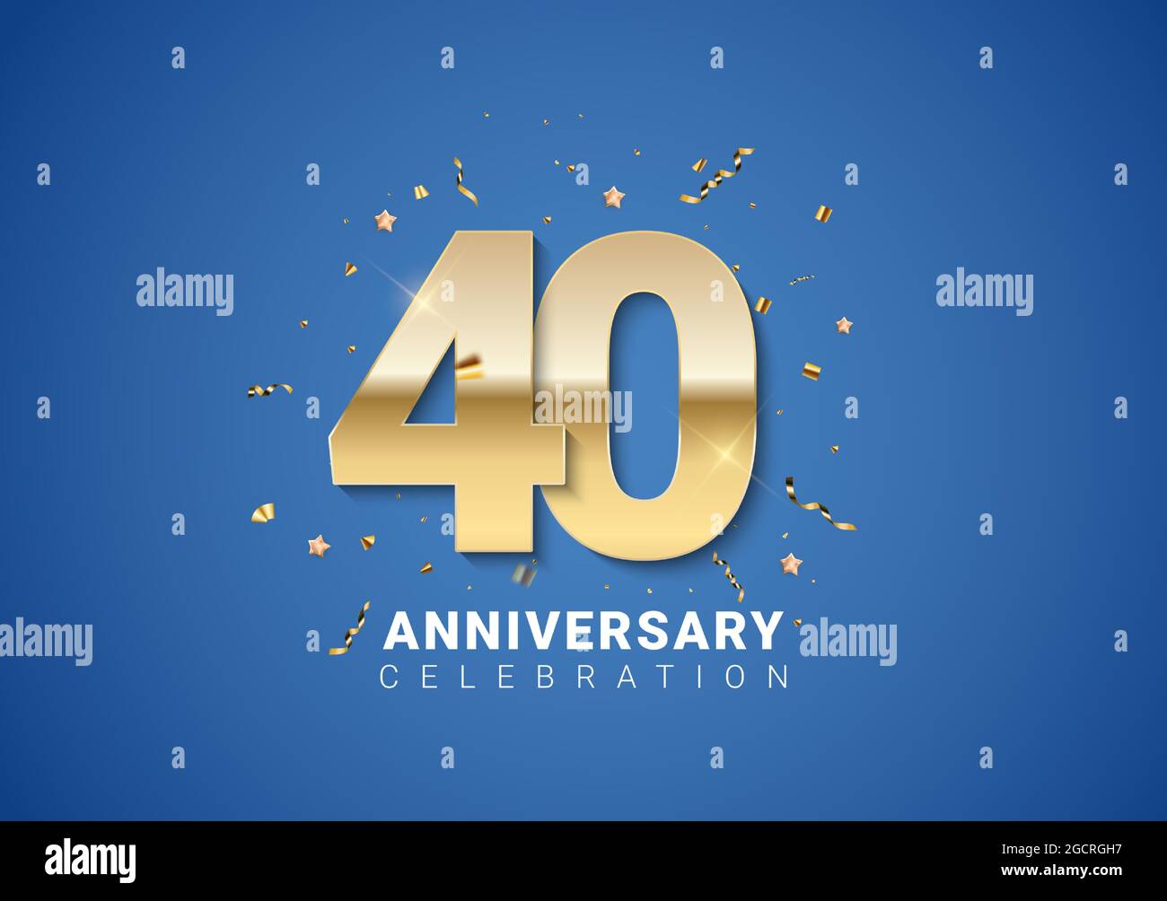 40 anniversary background with golden numbers, confetti, stars on ...