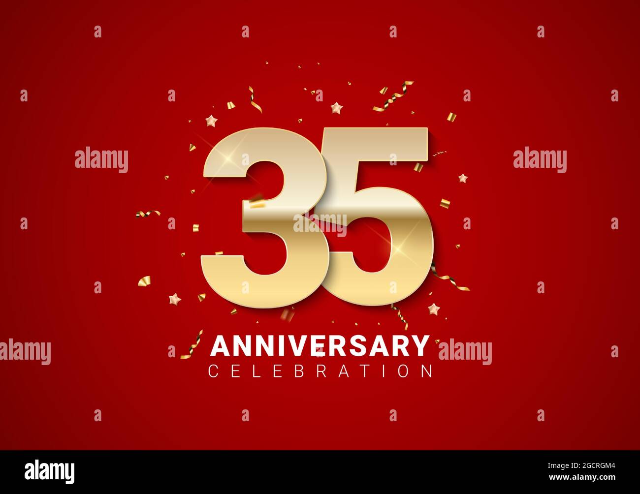 35 anniversary background with golden numbers, confetti, stars on ...