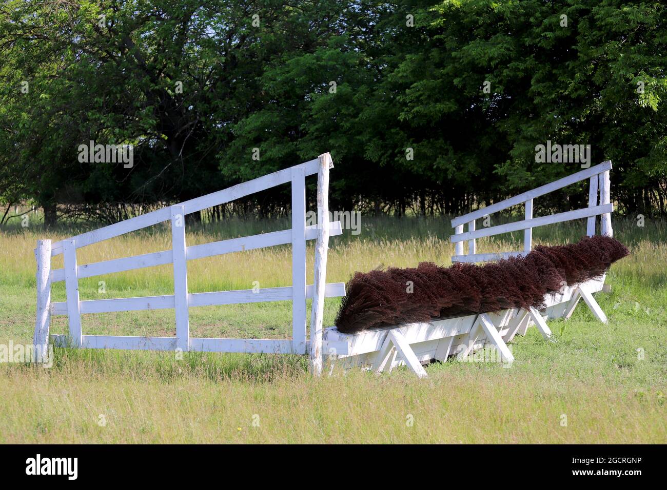 Cross-country wooden fence obstacle for an equestrian cross country ...