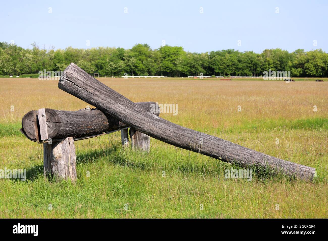 Cross-country wooden fence obstacle for an equestrian cross country ...