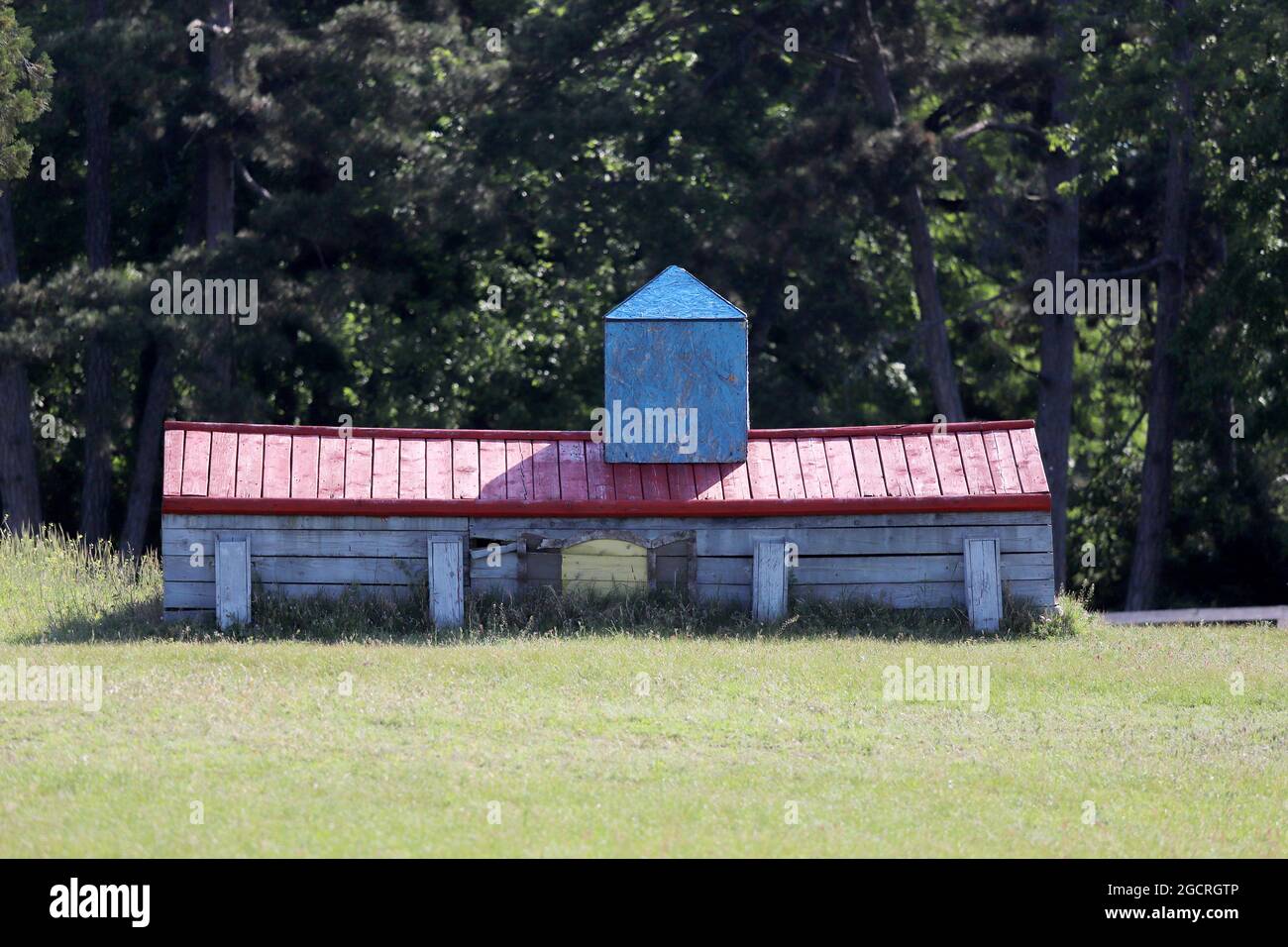 Cross-country wooden fence obstacle for an equestrian cross country ...
