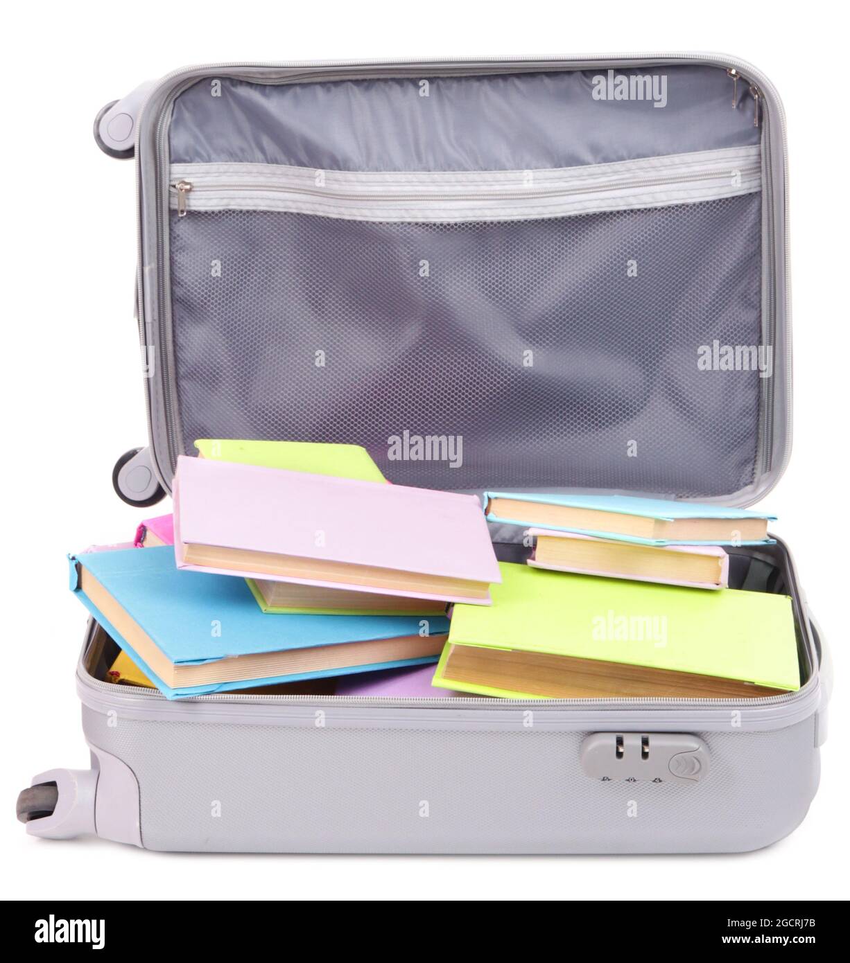 Suitcase with books isolated on white Stock Photo - Alamy