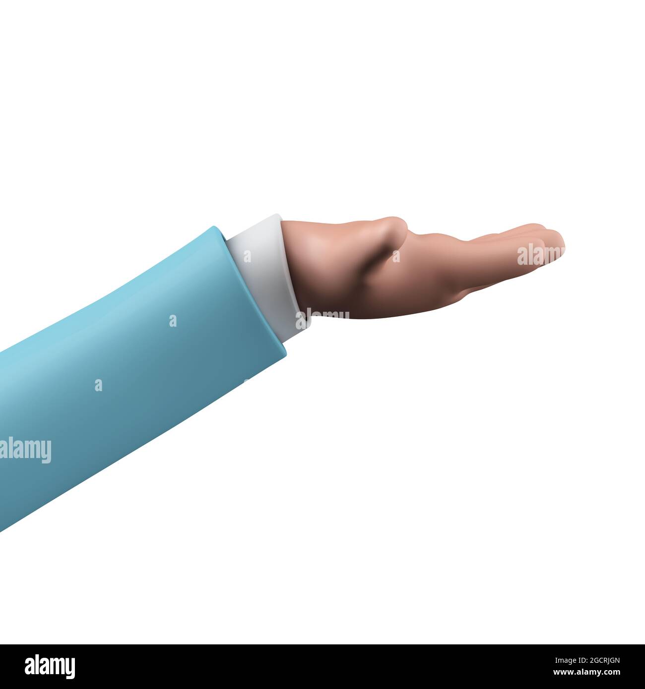 Cartoon character style hand with a flat palm held out. 3D Rendering ...