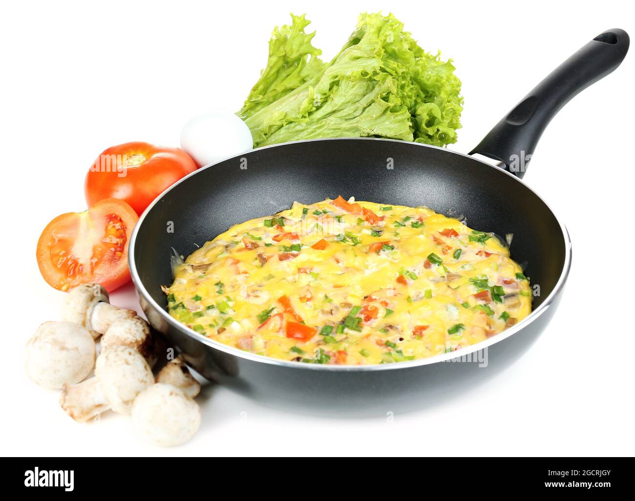 Omelet with vegetables isolated on white Stock Photo - Alamy