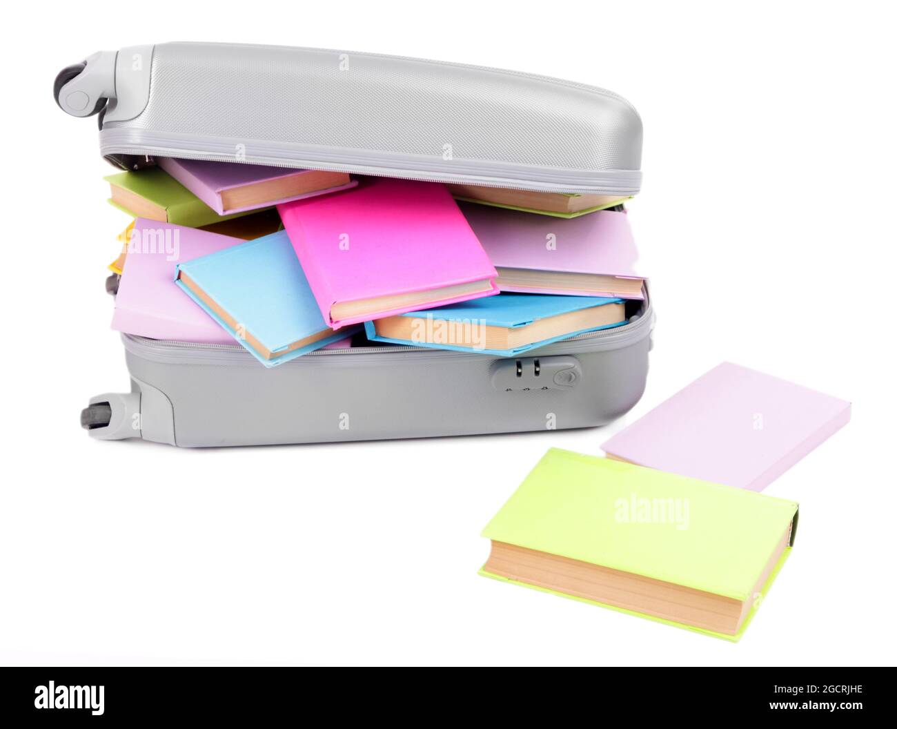 Suitcase with books isolated on white Stock Photo - Alamy