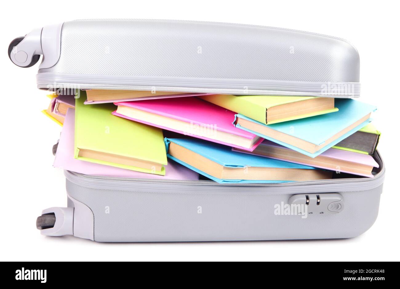 Suitcase with books isolated on white Stock Photo - Alamy