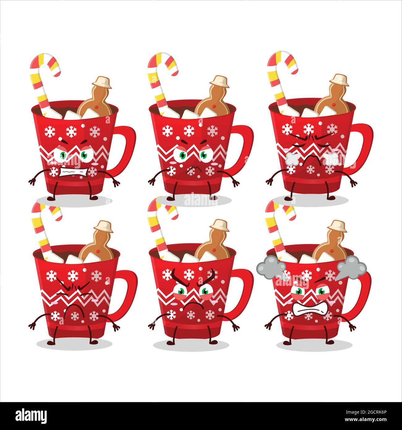 Hot chocolate with gingerbread cartoon character with various angry ...