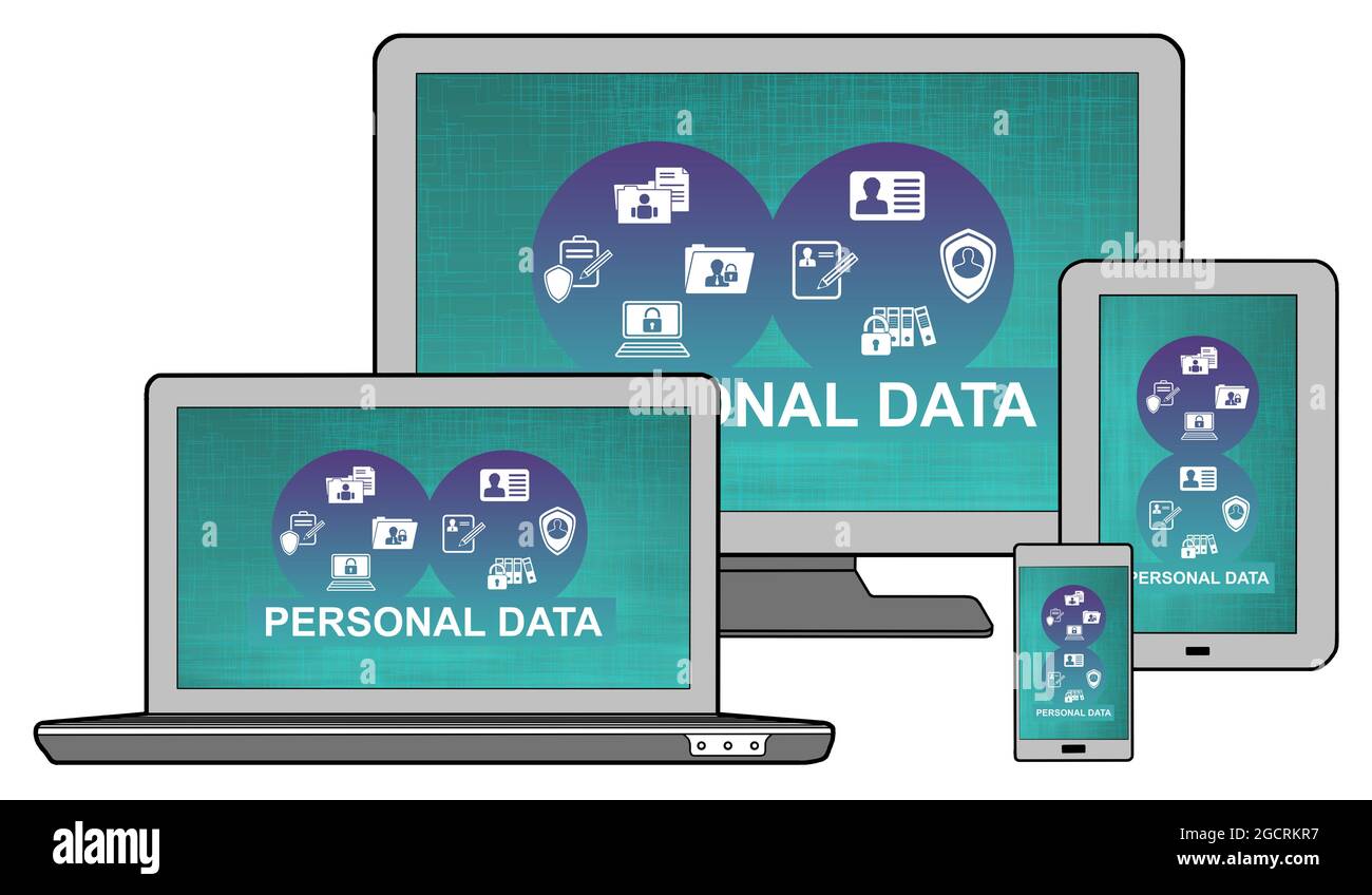 Personal data concept shown on different information technology devices ...