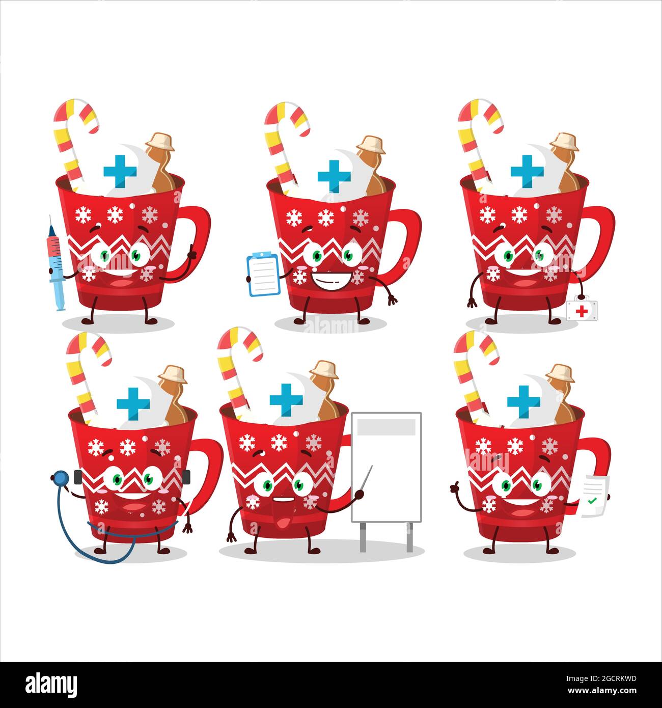 Doctor profession emoticon with hot chocolate with gingerbread cartoon ...