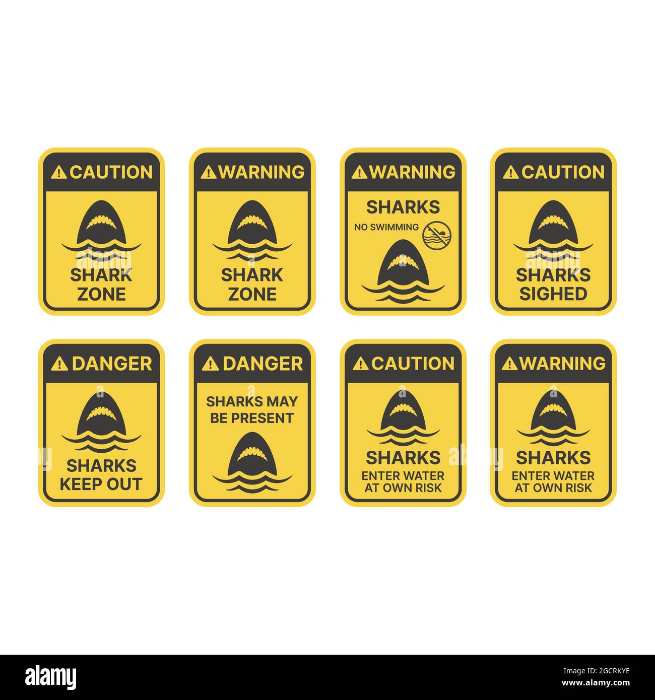 Shark warning sign in yellow rectangle. Sharks, danger, keep out vector ...