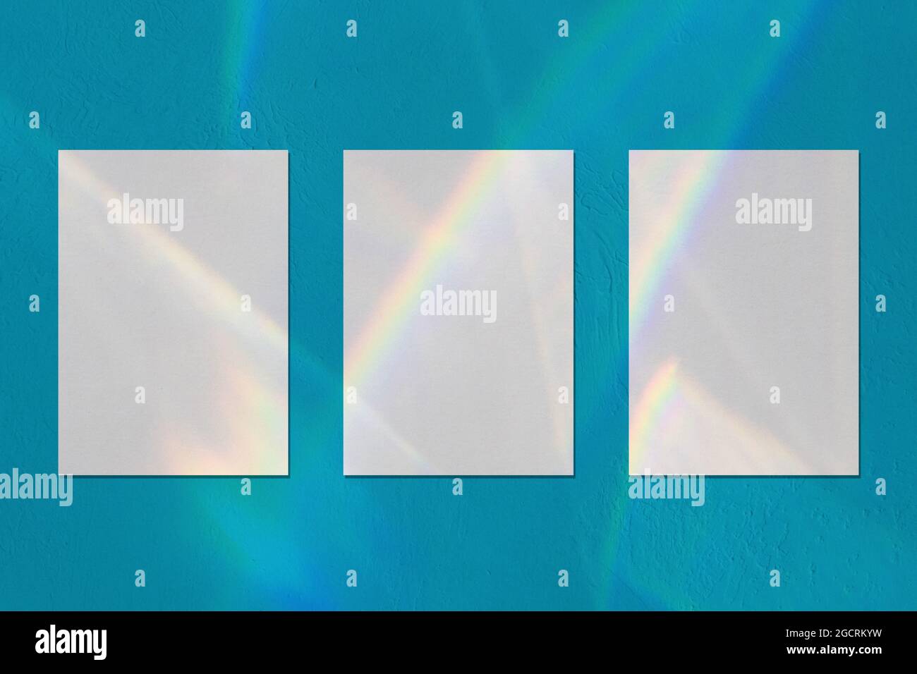 Three empty vertical rectangle poster mockup on blue background Stock ...