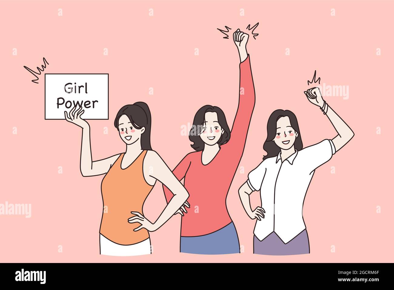 Girl power and feminism concept. Group of young smiling girls friends ...