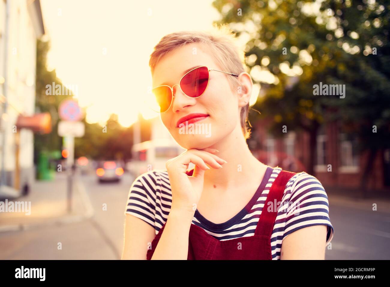 Pretty Woman Wearing Sunglasses Outdoors Lifestyle Fashion Posing Stock