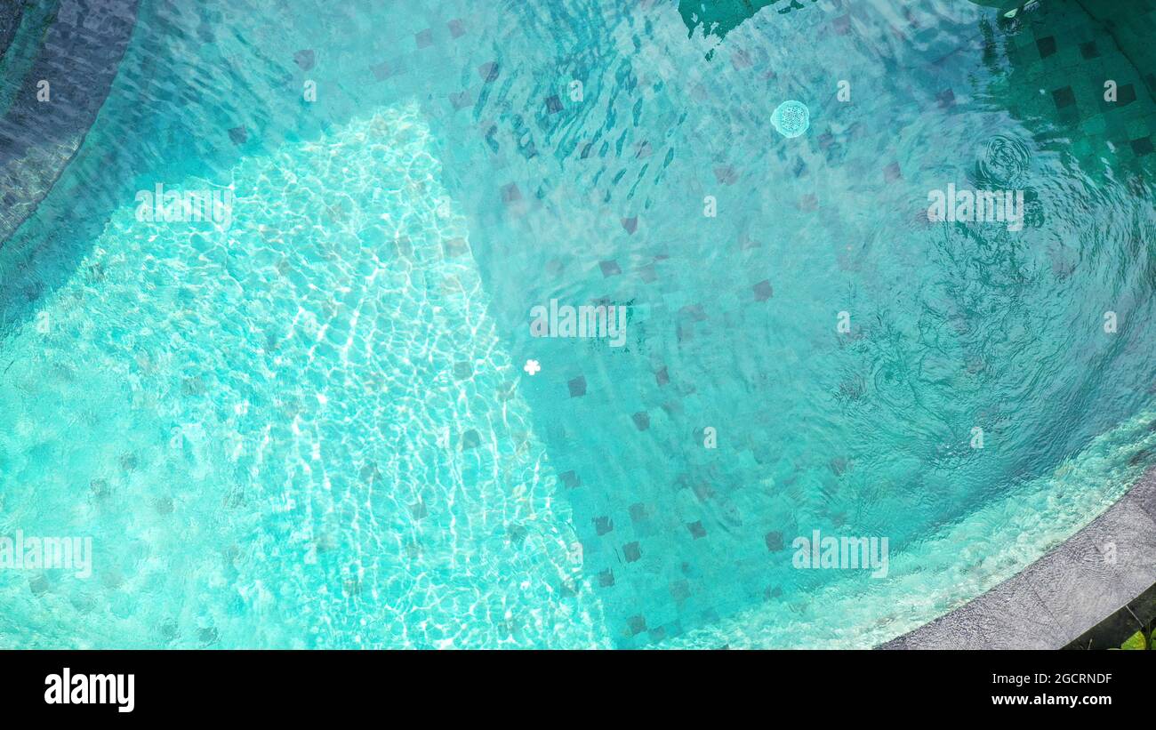 Top View of Blue and bright ripple water and surface in swimming pool ...