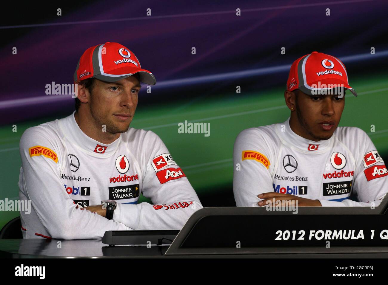 Jenson Button (GBR) McLaren and Lewis Hamilton (GBR) McLaren in the FIA ...