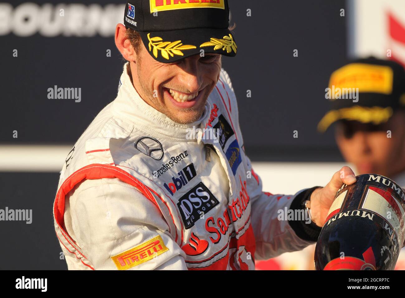 Race winner Jenson Button (GBR) McLaren on the podium. Australian Grand ...