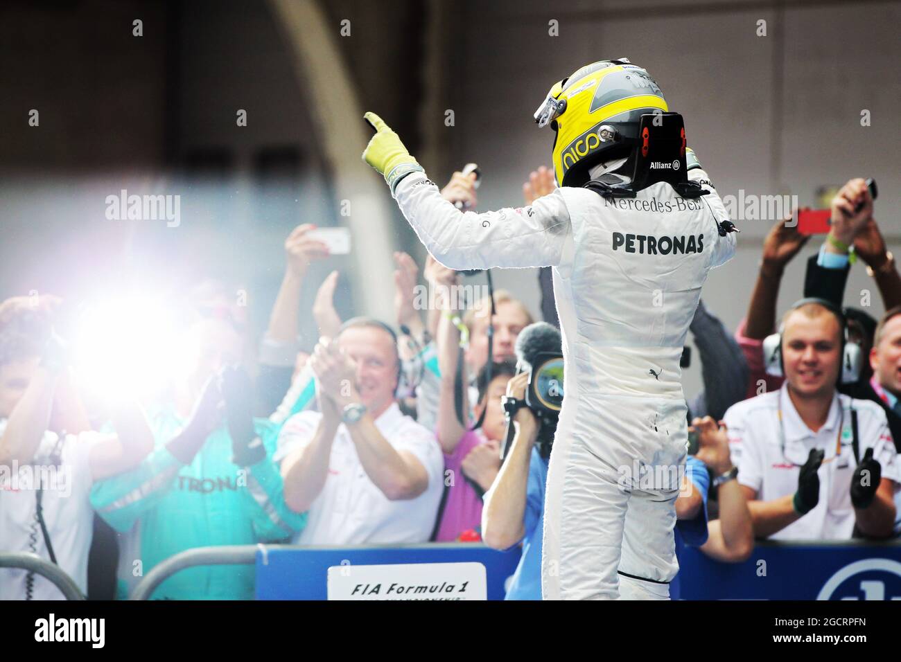 Race winner Nico Rosberg (GER) Mercedes AMG F1 celebrates in parc ferme ...