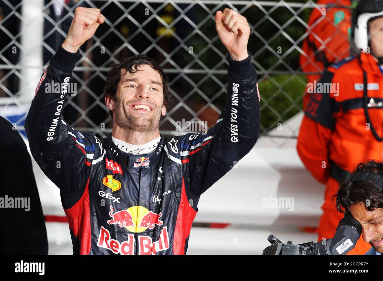 Race winner Mark Webber (AUS) Red Bull Racing celebrates in parc ferme ...