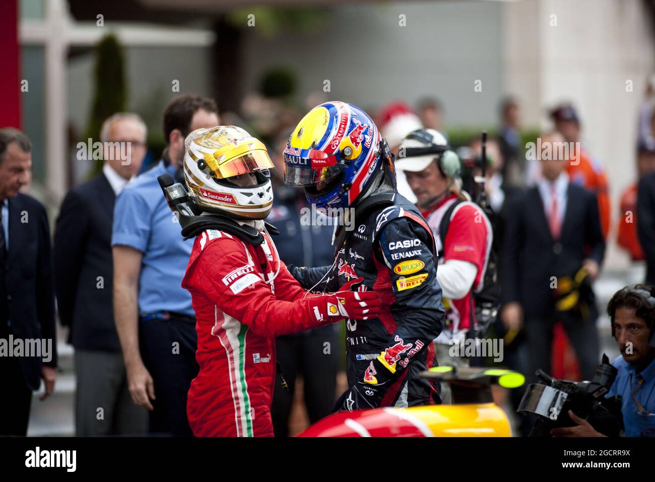Race winner Mark Webber (AUS) Red Bull Racing celebrates with Fernando ...