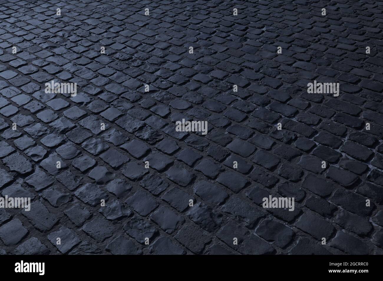 Stone paved street night view. Old stone pavement. Cobblestone in ...
