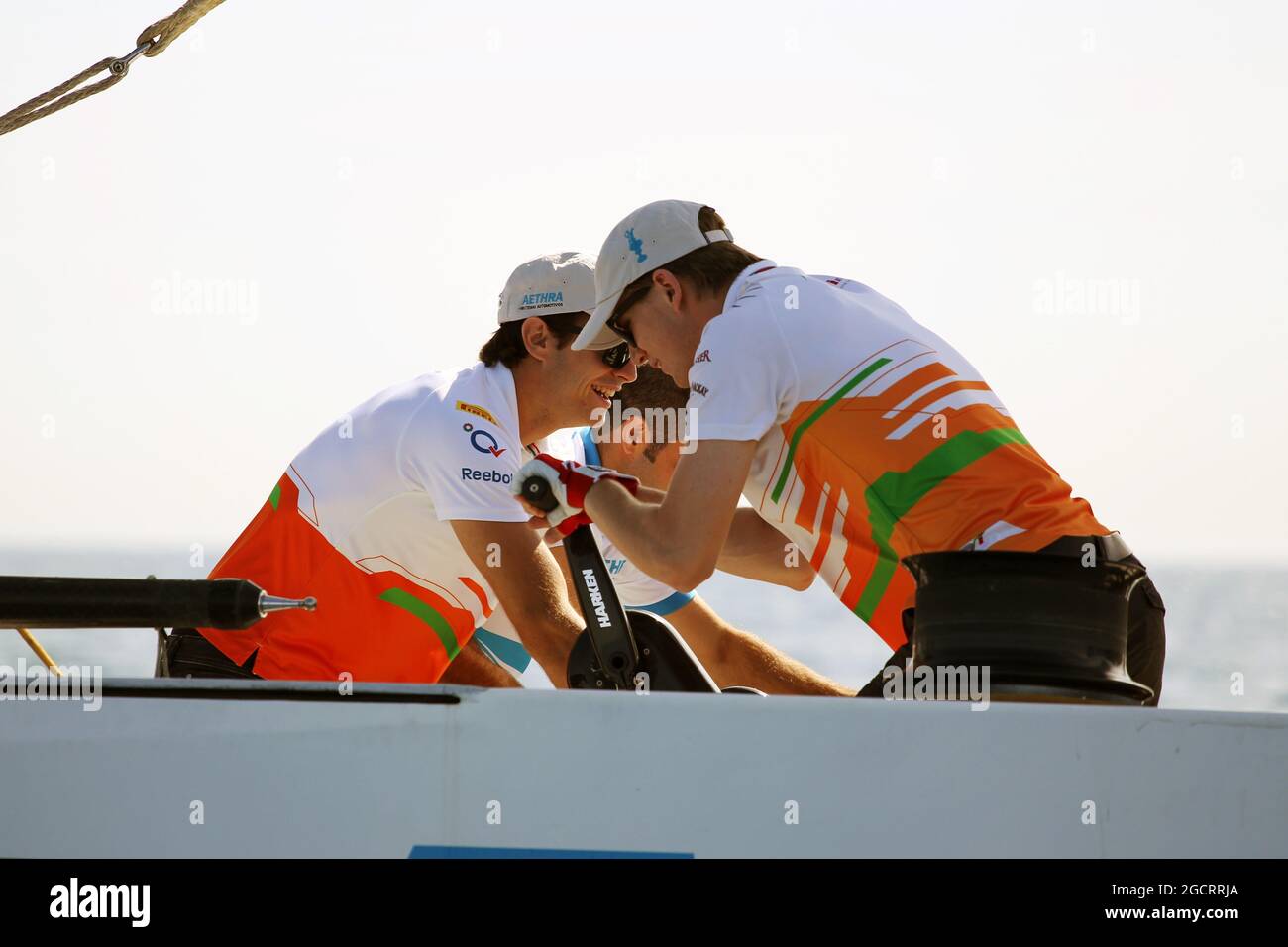 Force india f1 team third driver on americas cup boat hi-res stock ...
