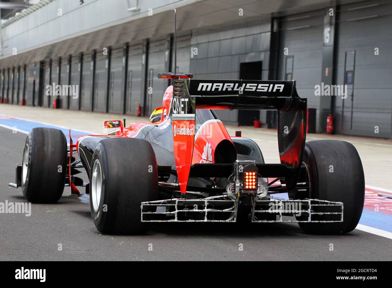 Rio Haryanto (IDN) Marussia F1 Team MR01 Test Driver leaves the pits ...