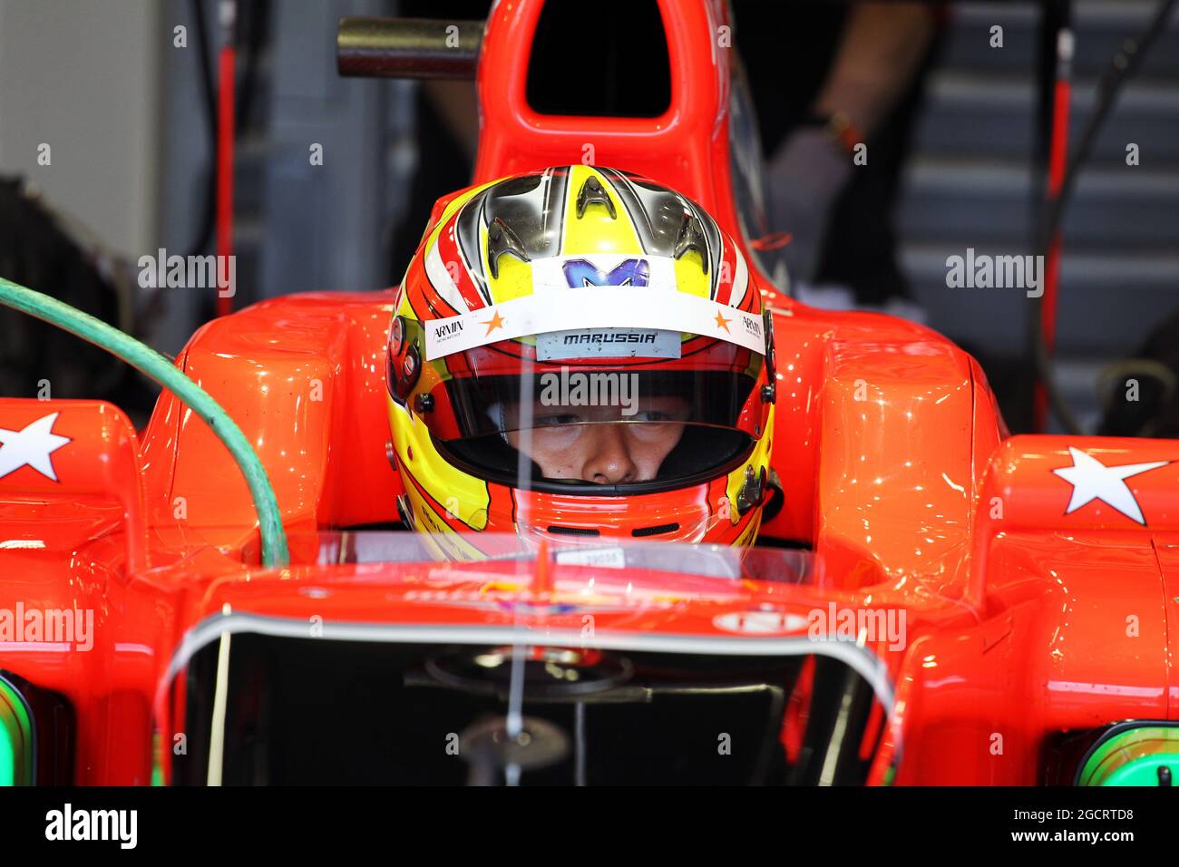 Rio Haryanto (IDN) Marussia F1 Team MR01 Test Driver in the pits ...