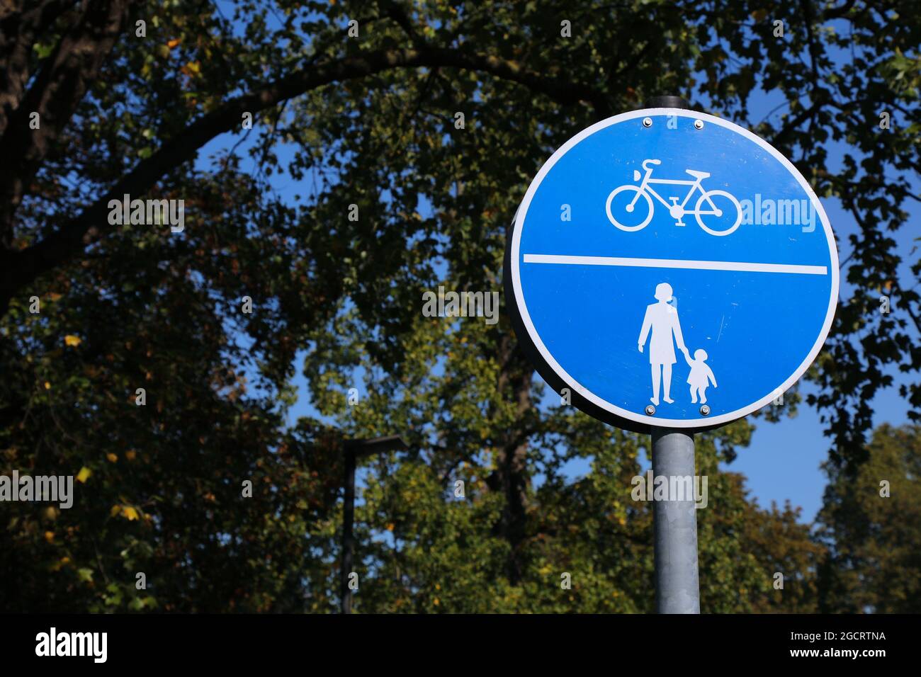 Bicycle path and pedestrian path sign in Germany. Cycle path traffic ...