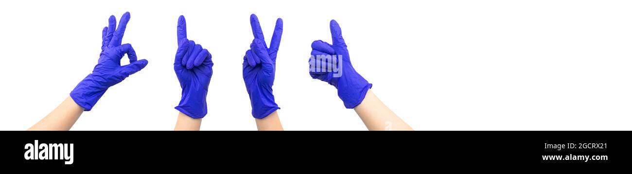 Set of medical rubber gloves banner isolated on a white background ...