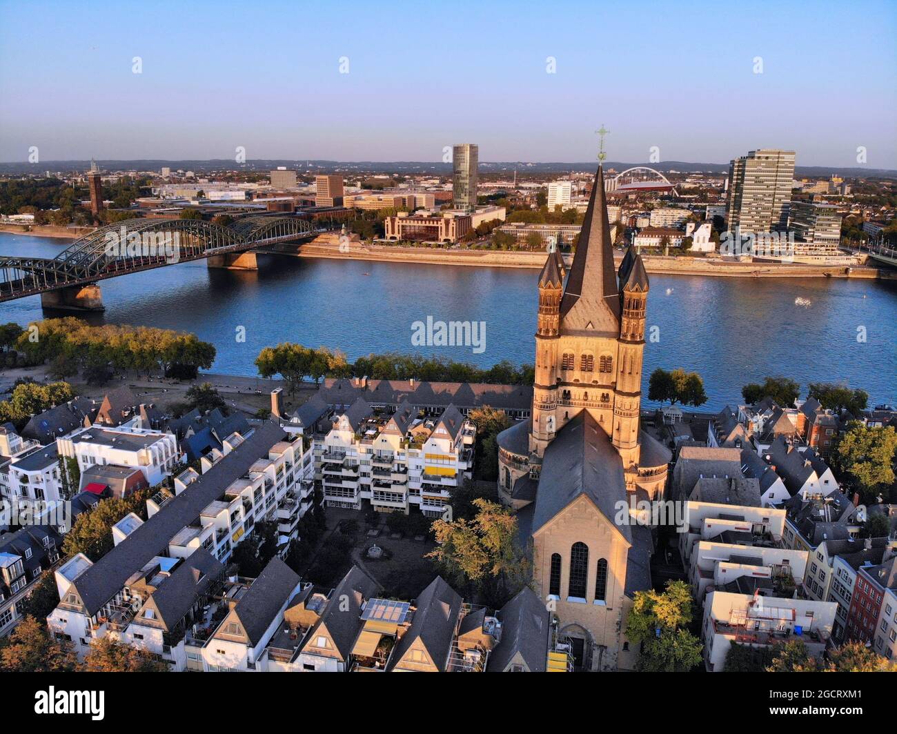 Cologne city sunset light, Germany. Aerial view of Innenstadt part of ...