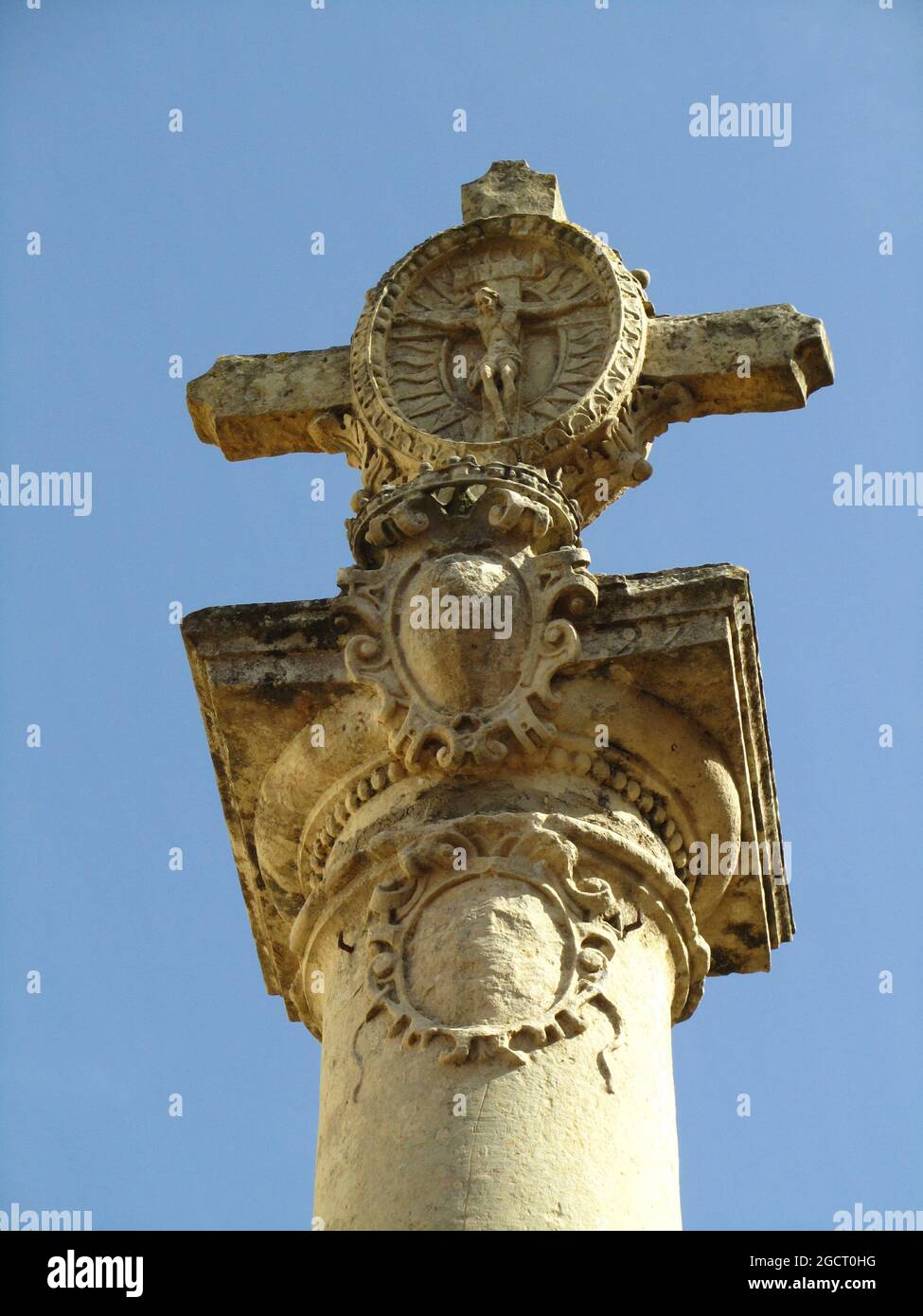 ZURRIEQ, MALTA - Apr 04, 2013: A low angle of the carved crucified ...