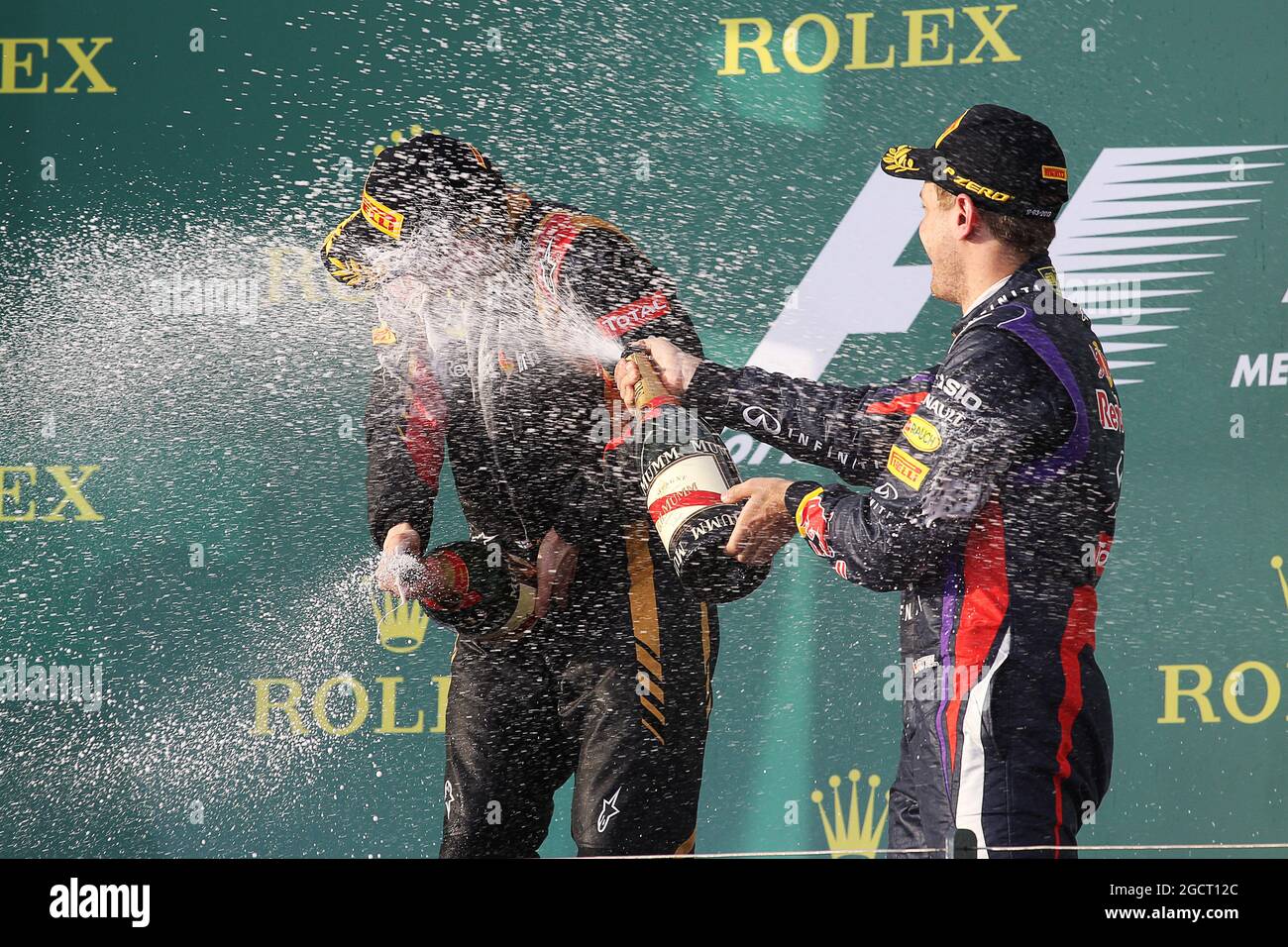 Lotus f1 team celebrates on podium sebastian vettel hi-res stock ...