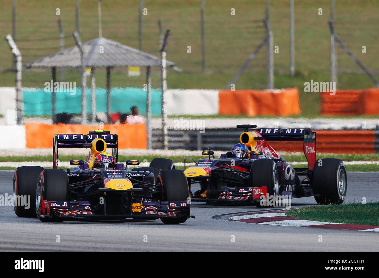 Red bull racing rb9 leads team mate sebastian vettel hi-res stock ...