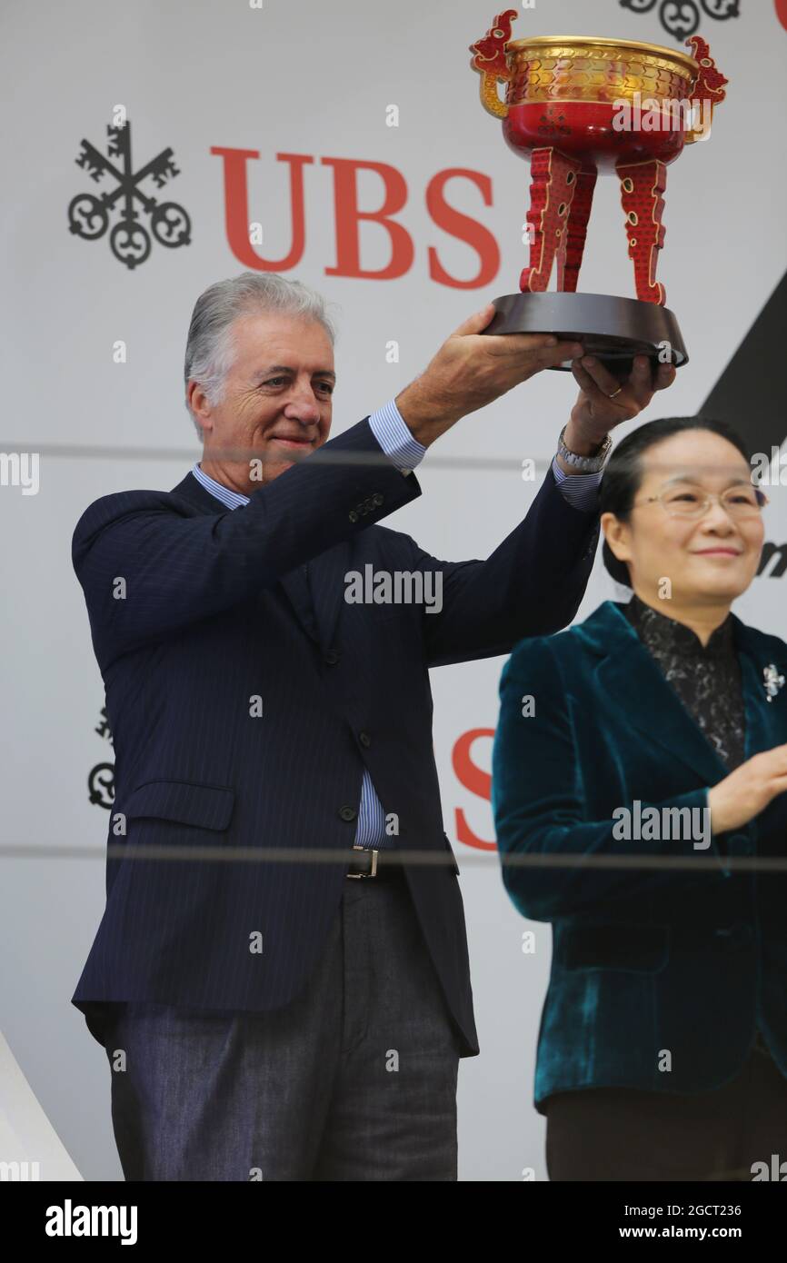 Piero Ferrari (ITA) Ferrari Vice-President on the podium. Chinese Grand ...