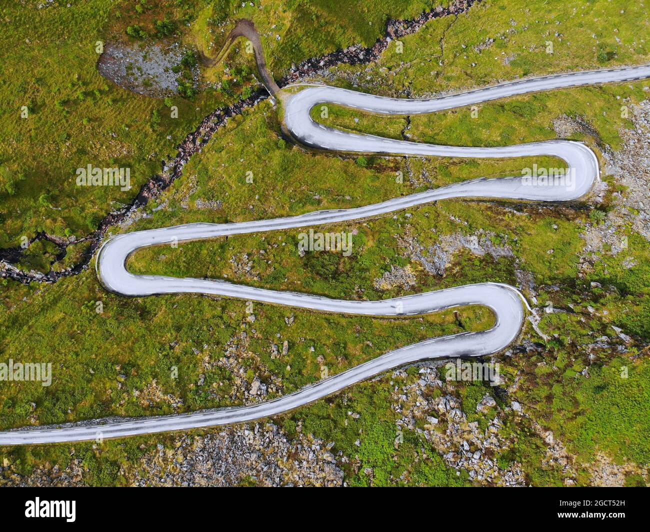 Norway winding road drone view. Landscape of Hoddevik in Stadlandet ...
