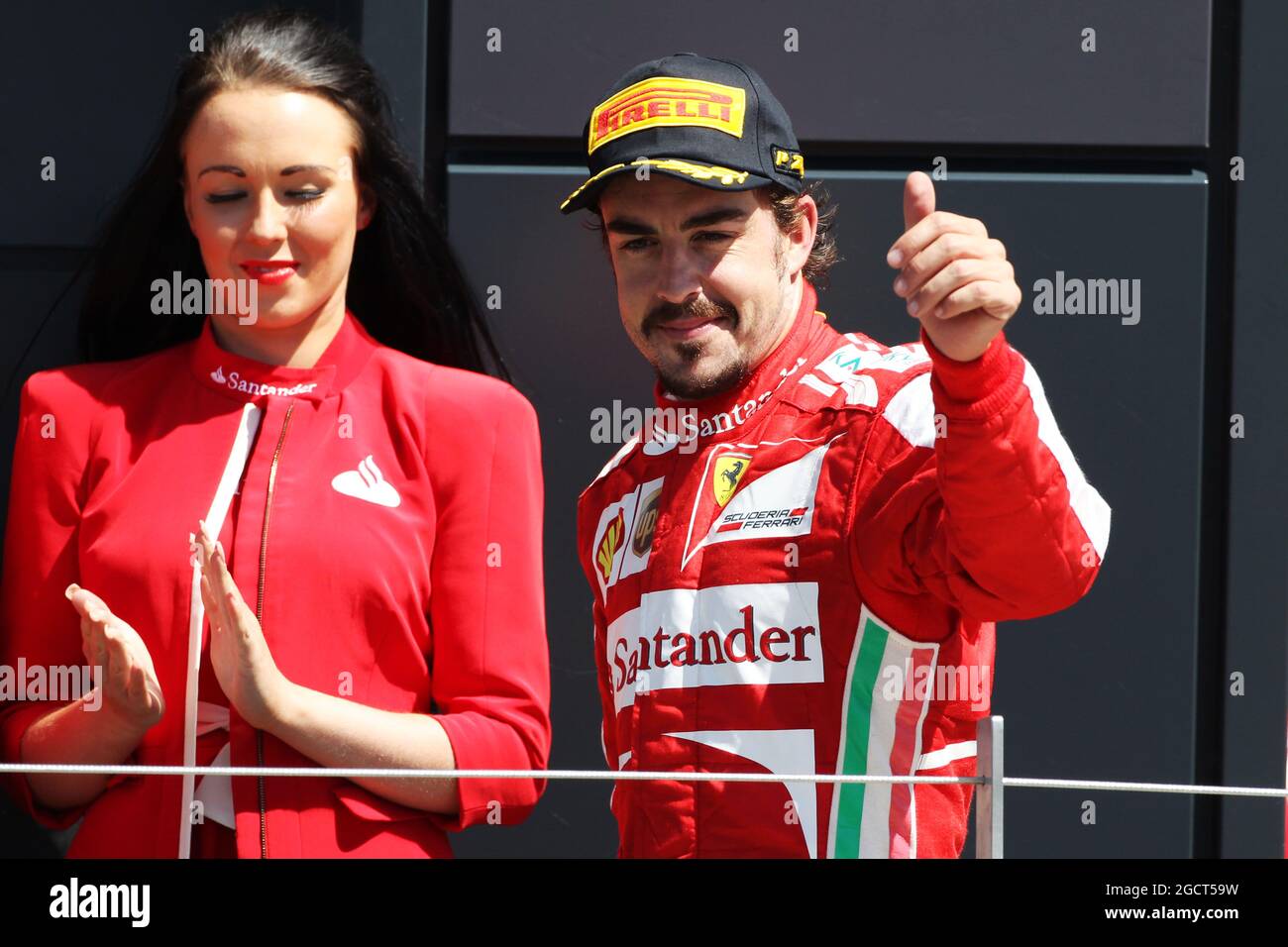 Fernando Alonso (ESP) Ferrari celebrates his third position on the ...