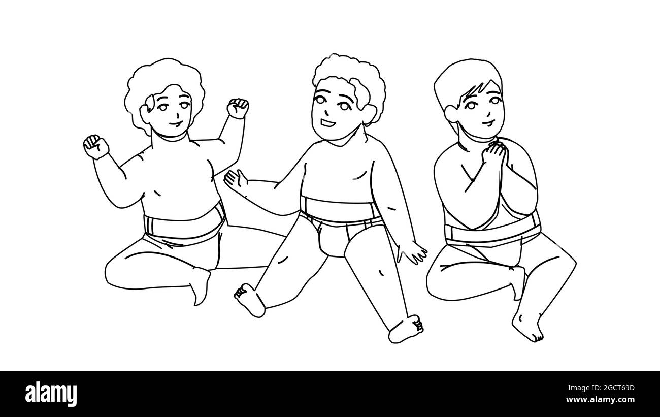 Babies Sitting On Floor And Relax Together Black Line Pencil Drawing ...
