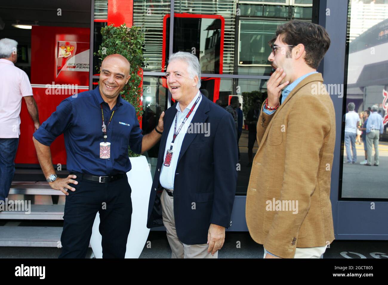 Piero Ferrari (ITA) Ferrari Vice-President (Centre) with Enzo Mattioli ...